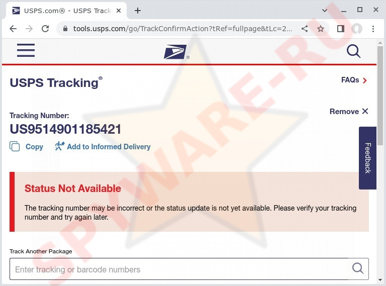 US9514901185421 Your Package Is Stopped Scam Text Email SPYWARERU COM